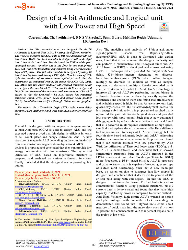 Efficient 4-Bit ALU Design Analysis | PDF | Logic Gate | Cmos