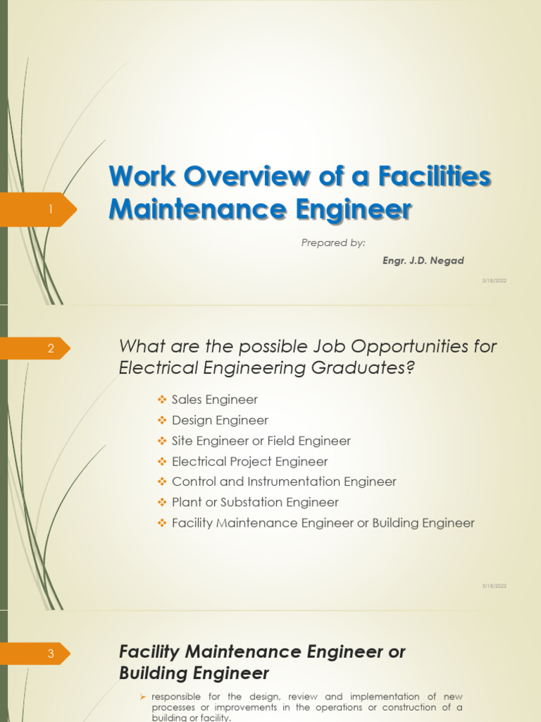 Work Overview of A Facility Maintenance Engineer | PDF | Engineer | Engineering