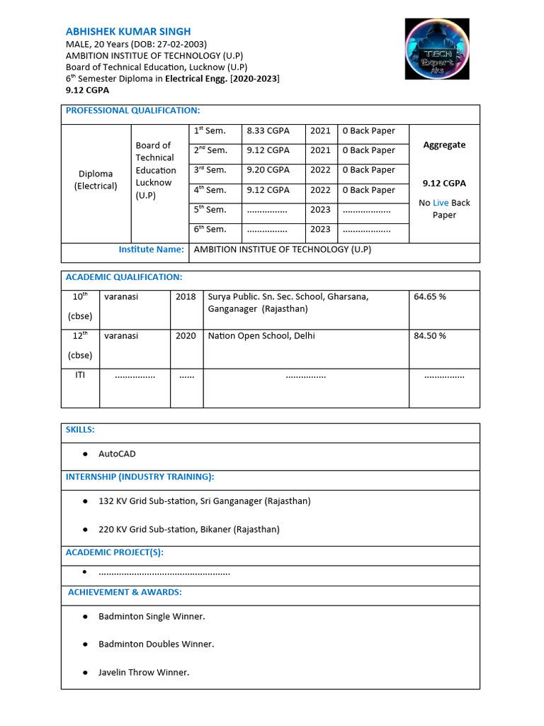 Sample Resume for Semester System Students | PDF | Qualifications | Educational Stages
