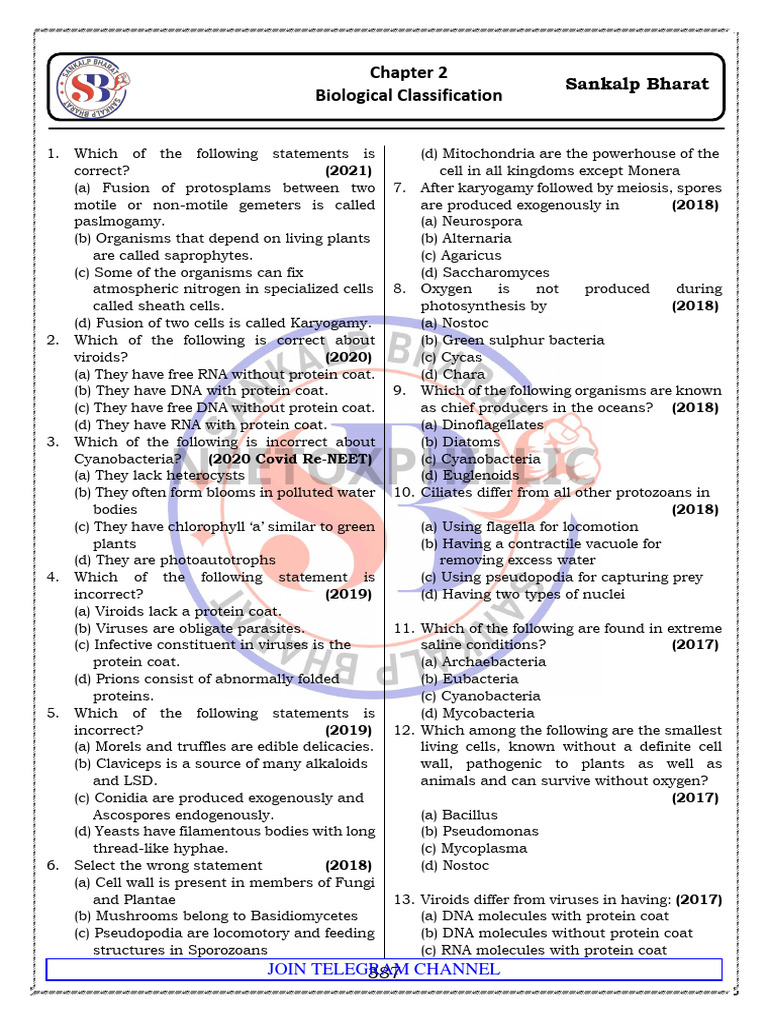 11 Year Biology Pyq PSP | PDF | Cell (Biology) | Spore