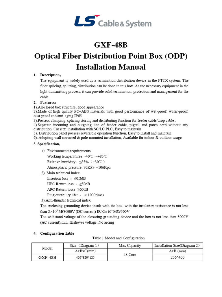 LS CABLE GXF-48B Odp 48 Port | PDF | Optical Fiber | Electronics