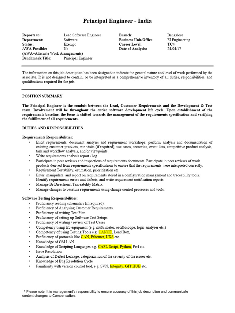 JD - Principal Test Engineer - 1 | PDF | Software Testing | Software