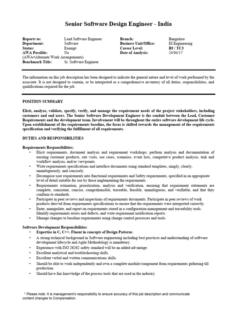 Senior Software Engineer Job India | PDF | Software Development ...