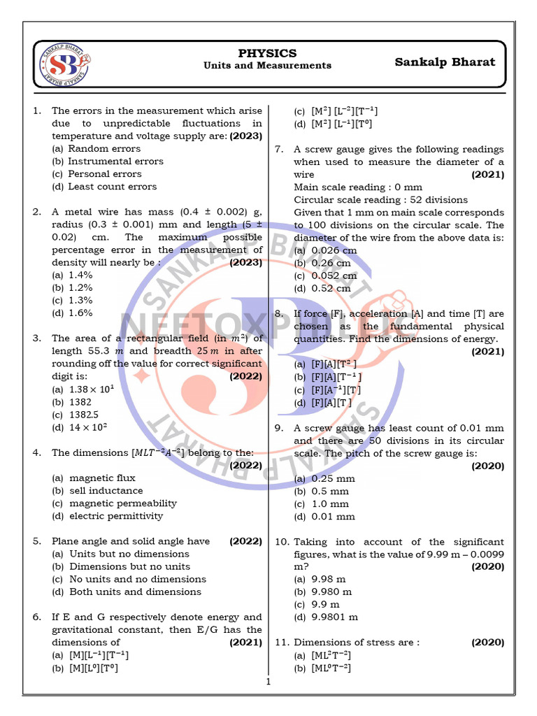 11 Year Physics Pyq by PSP | PDF | Acceleration | Physics
