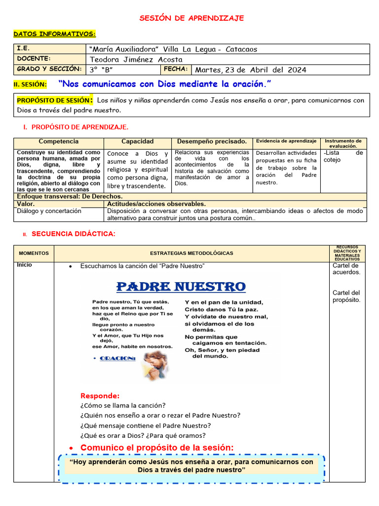 Jesús nos enseña a orar en clase | PDF | Oración | orador del Señor