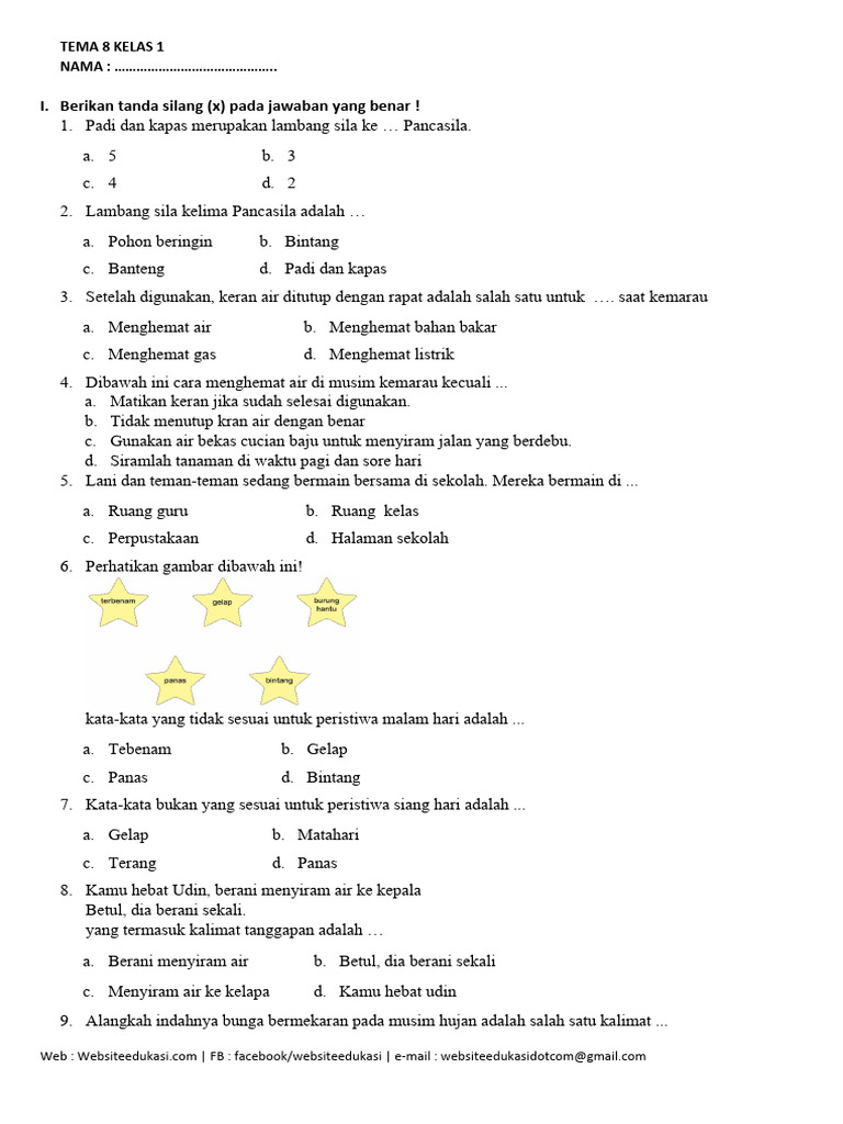 Soal PAT Kelas 1 Tema 8 | PDF