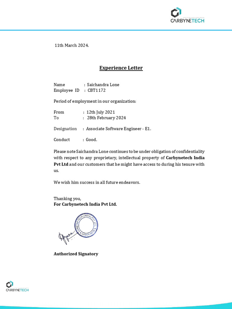 Experience Letter 2023_L Sai Chandra | PDF