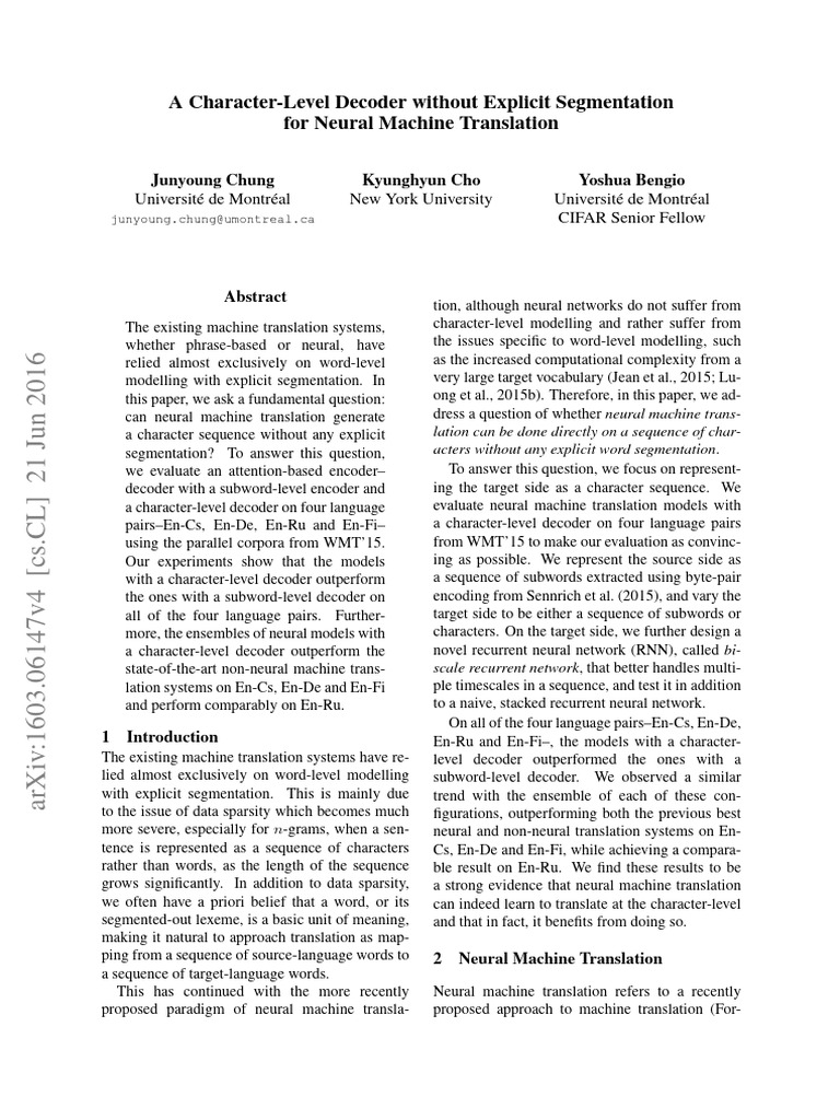 A Character-Level Decoder Without Explicit Segmentation For Neural ...