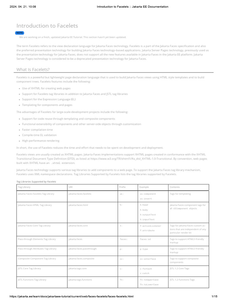 Facelets Overview for Jakarta EE | PDF | Html Element | World Wide Web