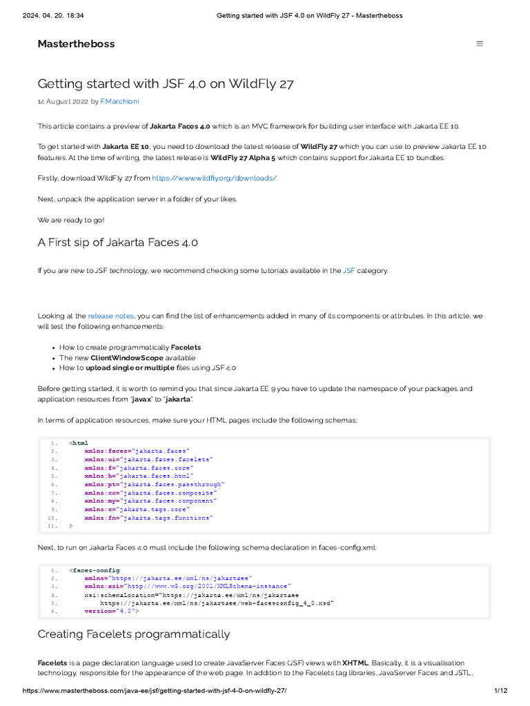 Getting Started With JSF 4.0 On WildFly 27 - Mastertheboss | PDF | Systems Architecture | Computing