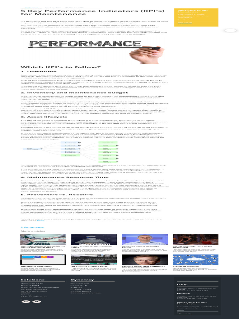 5 Key Performance Indicators (KPI's) For Maintenance | PDF ...