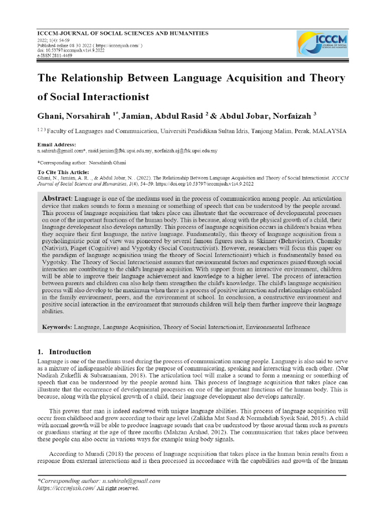 View of The Relationship Between Language Acquisition and Theory of ...