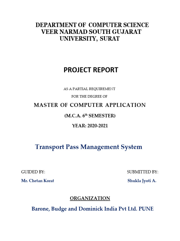 Project Report: Department of Computer Science Veer Narmad South Gujarat University, Surat | PDF ...