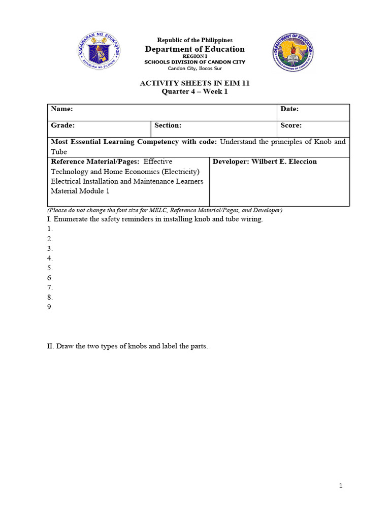 EIM 11 - Q4 WEEK 1 Activity Sheet | PDF