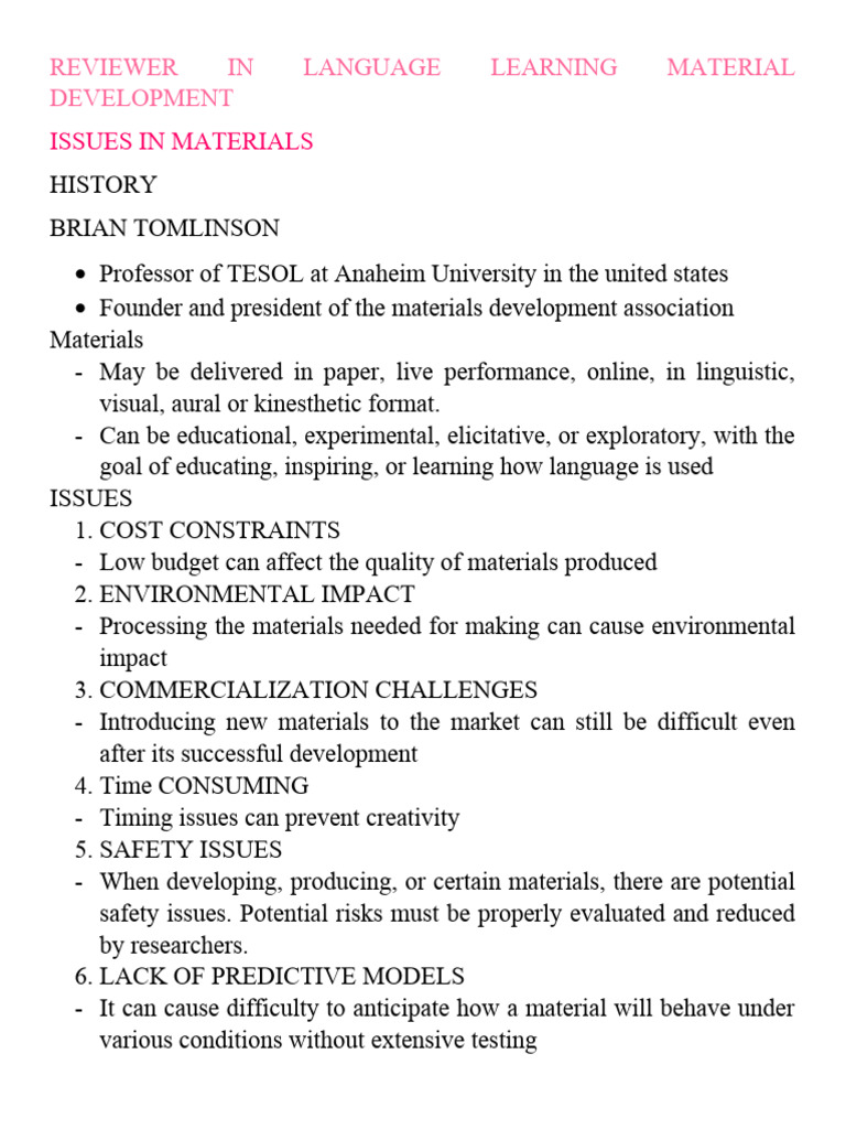 Reviewer in Language Learning Material Development | PDF | Speech | Learning