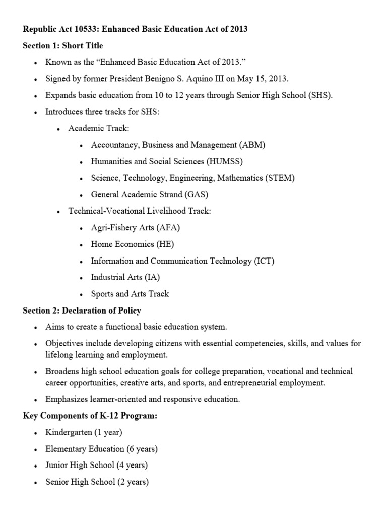 Republic Act 10533 | PDF | Teachers | Curriculum