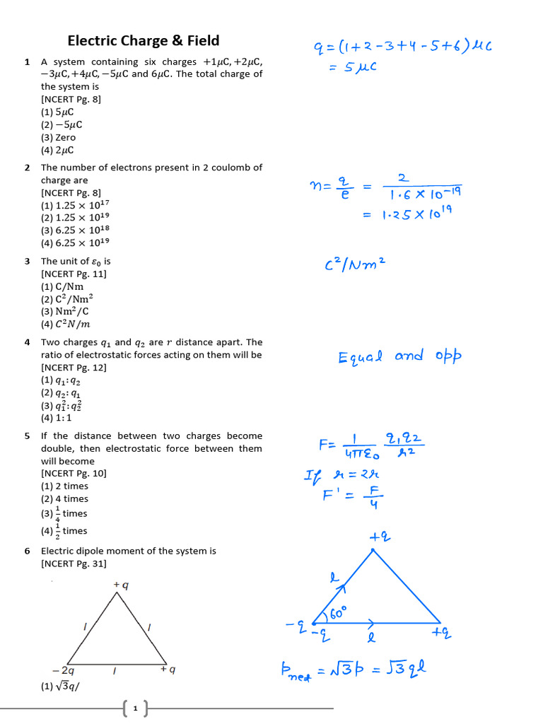 Electric Charge and Field NEET 2 | PDF | Electric Field | Proton