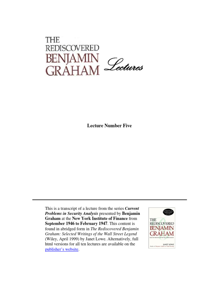 Graham Sept1946Feb1947 CurrentProblemsinSecurityAnalysis Lecture5 | PDF ...