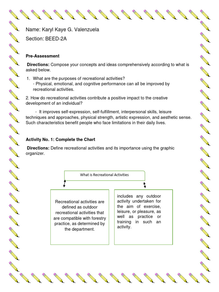 PE 4 Module 1 (Valenzuela Karyl Kaye G.) | PDF | Recreation | Mental Health