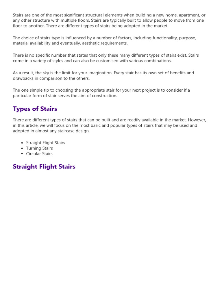 Types of Stairs in Building Construction | PDF | Stairs
