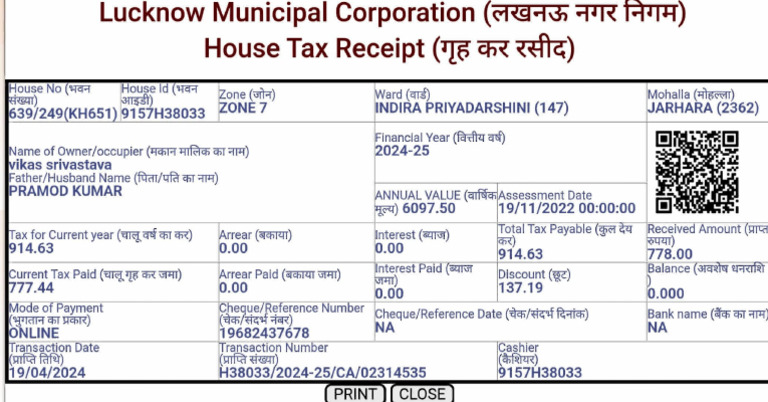 House Tax Receipt 2024-25 | PDF