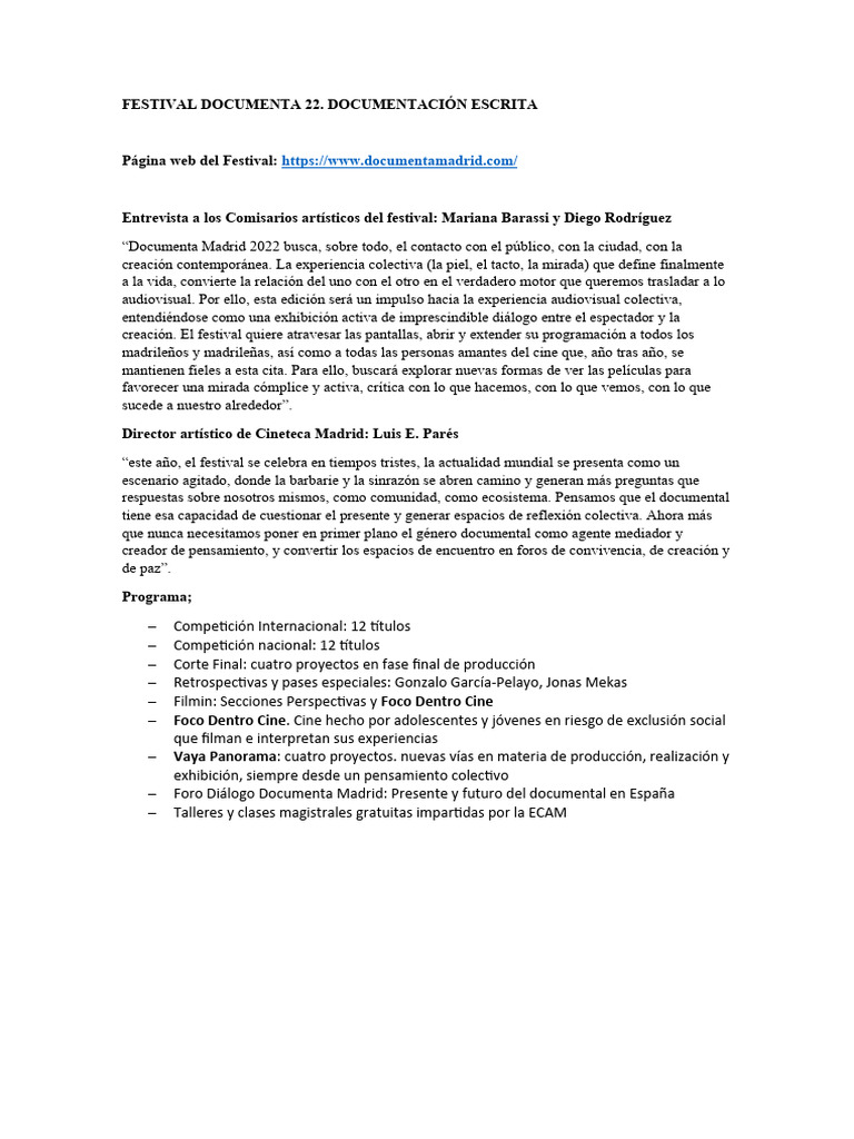 Documenta Madrid: Cine y Reflexión Colectiva | PDF