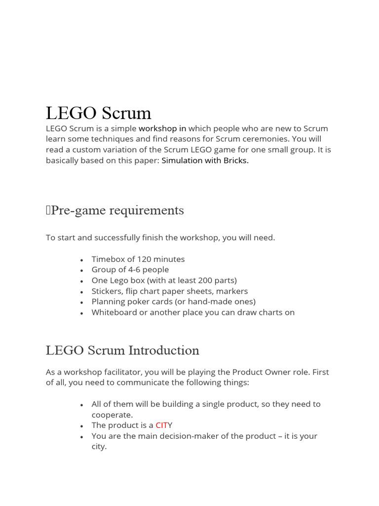 Lego Scrum | PDF | Scrum (Software Development)