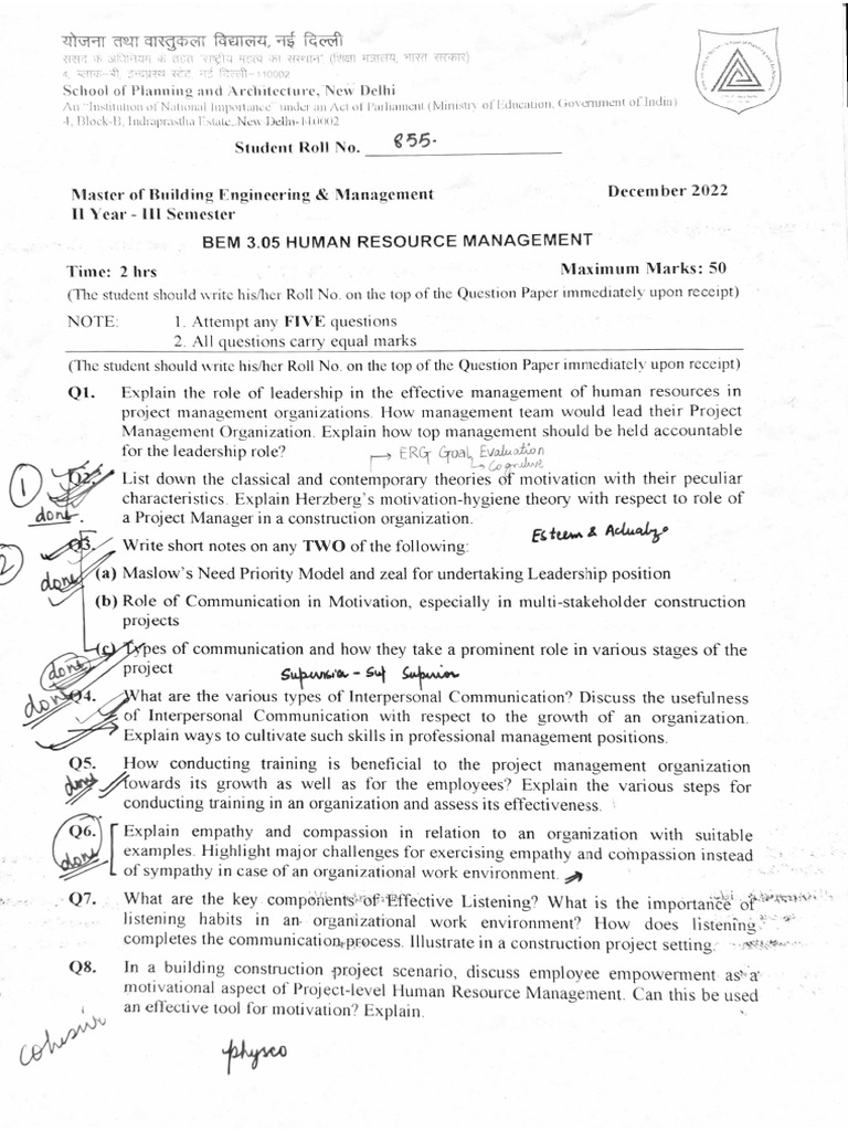 Human Resource Management_Question Papers | PDF