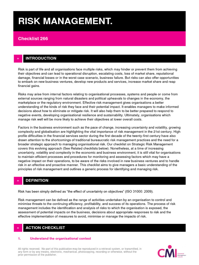 Checklist Risk Management | Download Free PDF | Risk | Risk Management