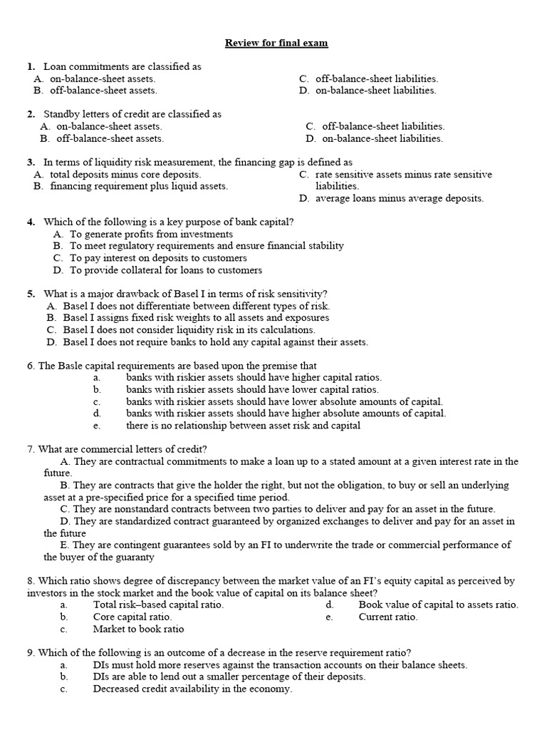 Review For Final Exam Up | PDF | Market Liquidity | Banks