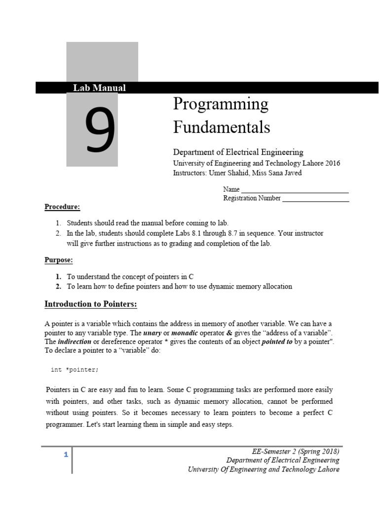Programming Fundamentals Manual 09 Pdf Pointer Computer