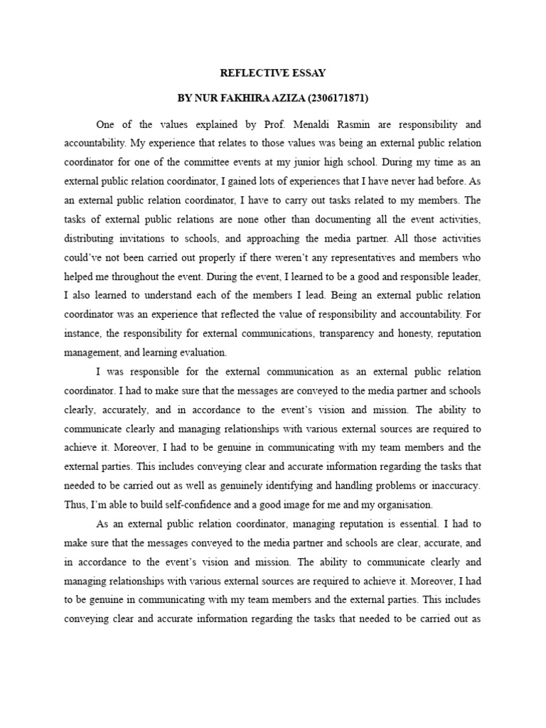 Nur Fakhira Aziza - Reflective Essay MPKT | PDF | Communication ...