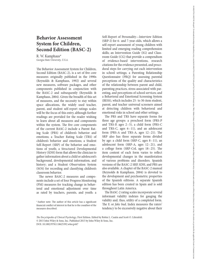 BASC-2-Kamphaus-2015 | PDF | Attention Deficit Hyperactivity Disorder | Validity (Statistics)