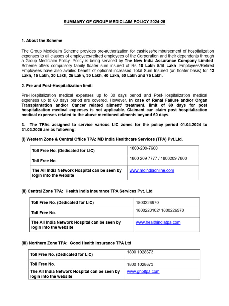 Group Mediclaim Policy 2024-25 Overview | PDF | Physical Therapy | Hospital