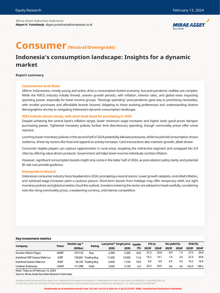 Indonesia Consumer Neutral Downgrade - Indonesias consumption landscape ...