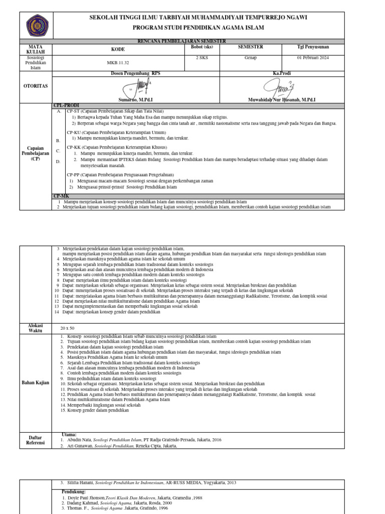 RPS Sosiologi Pendidikan Islam Genap | PDF