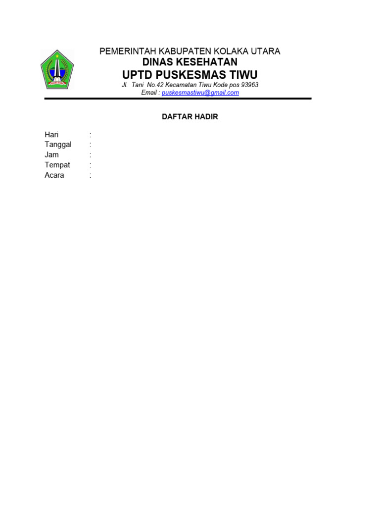 Daftar Hadir Puskesmas Tiwu 2023 | PDF