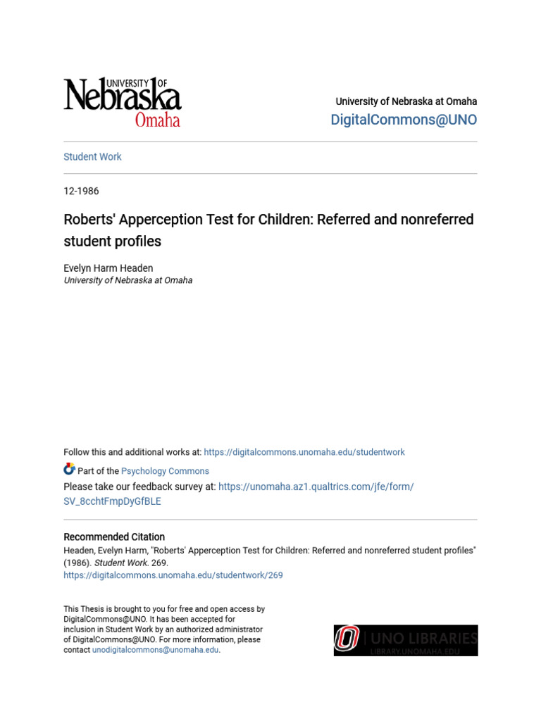 Roberts Apperception Test For Children - Referred and Nonreferred | PDF ...