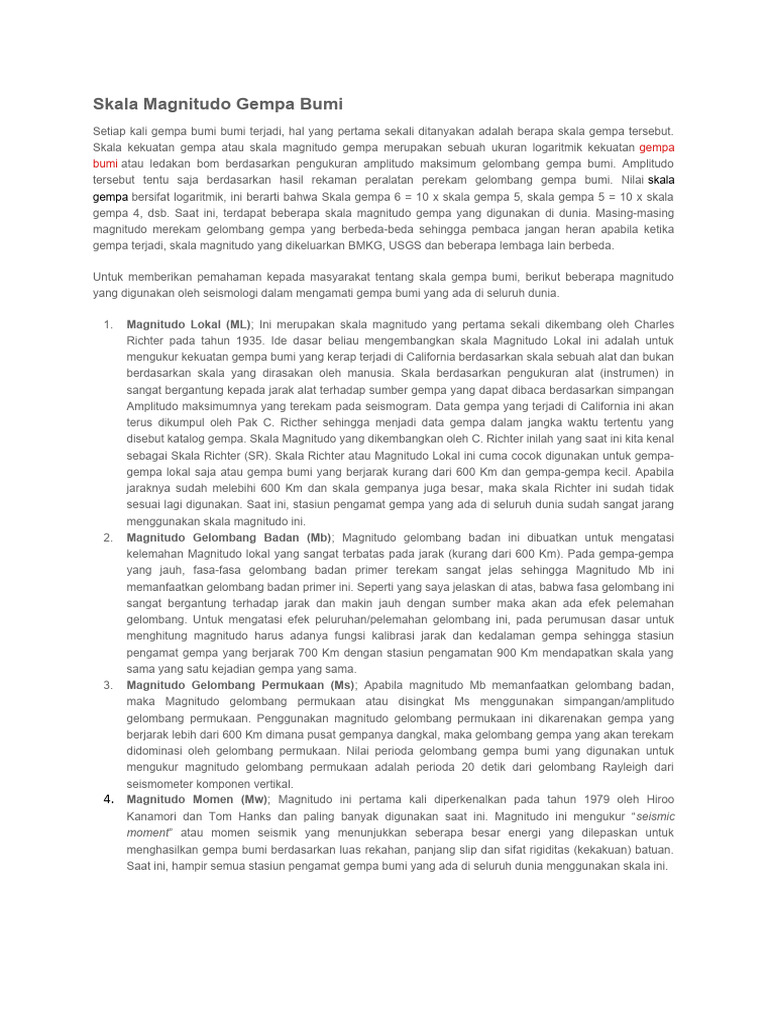 Skala Magnitudo Gempa Bumi | PDF | Teknologi & Rekayasa