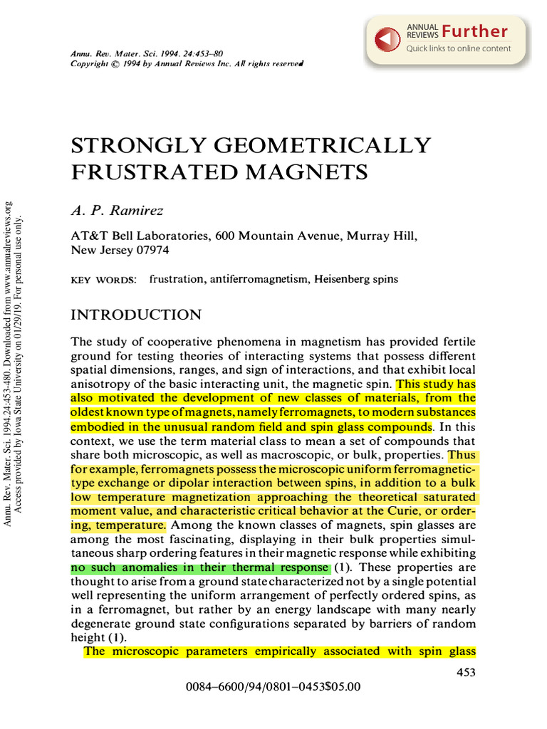 STRONGLY GEOMETRICALLY Frustrated Magnets | PDF | Ferromagnetism ...