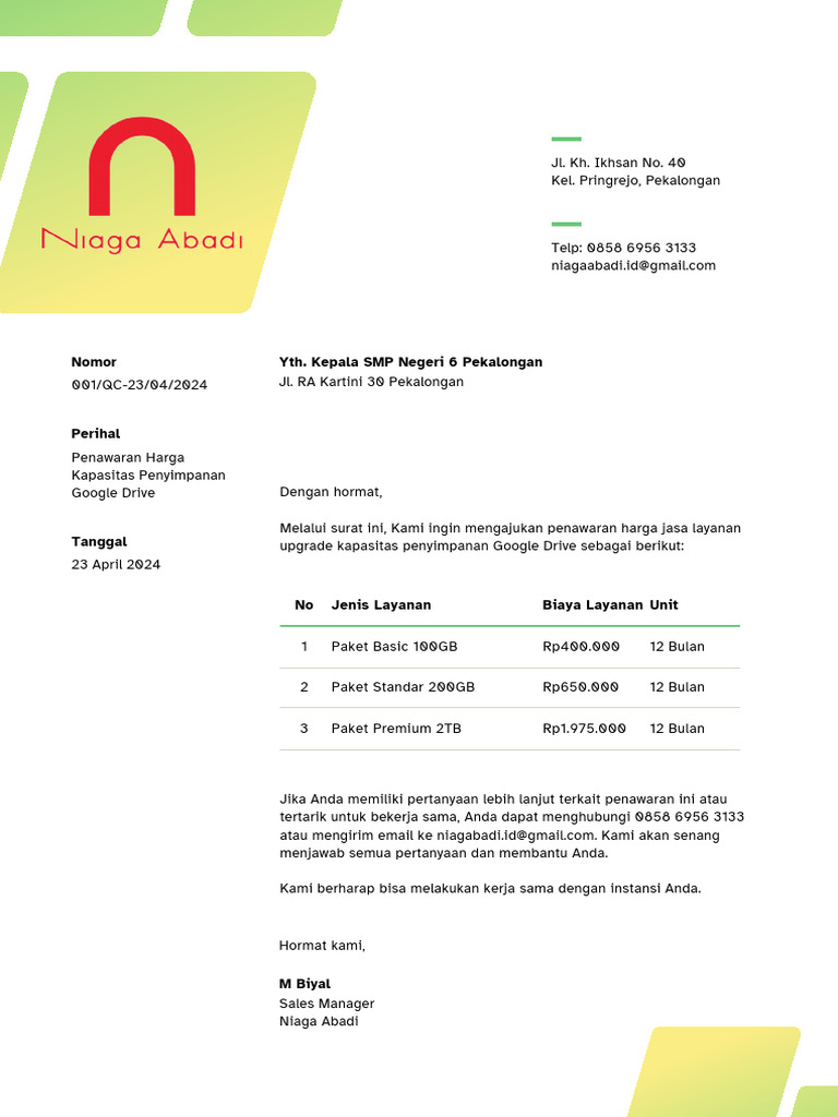 Penawaran Harga Penyimpanan Google Drive | PDF