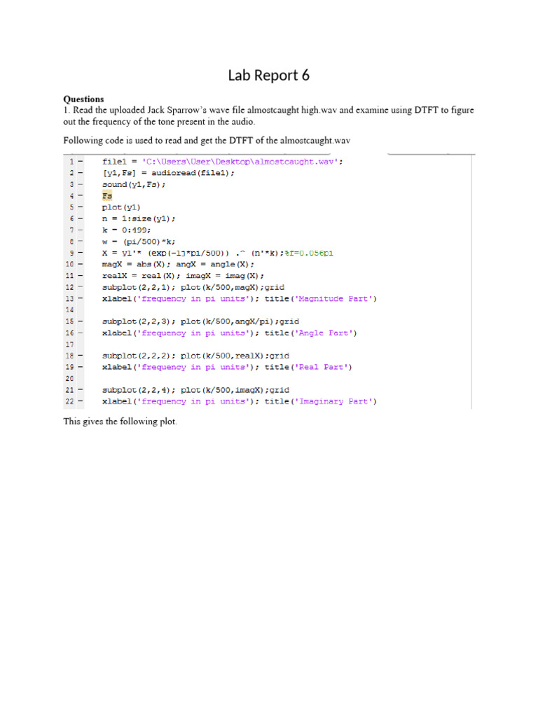 DFTF Transform of An Audio File Lab6 | PDF