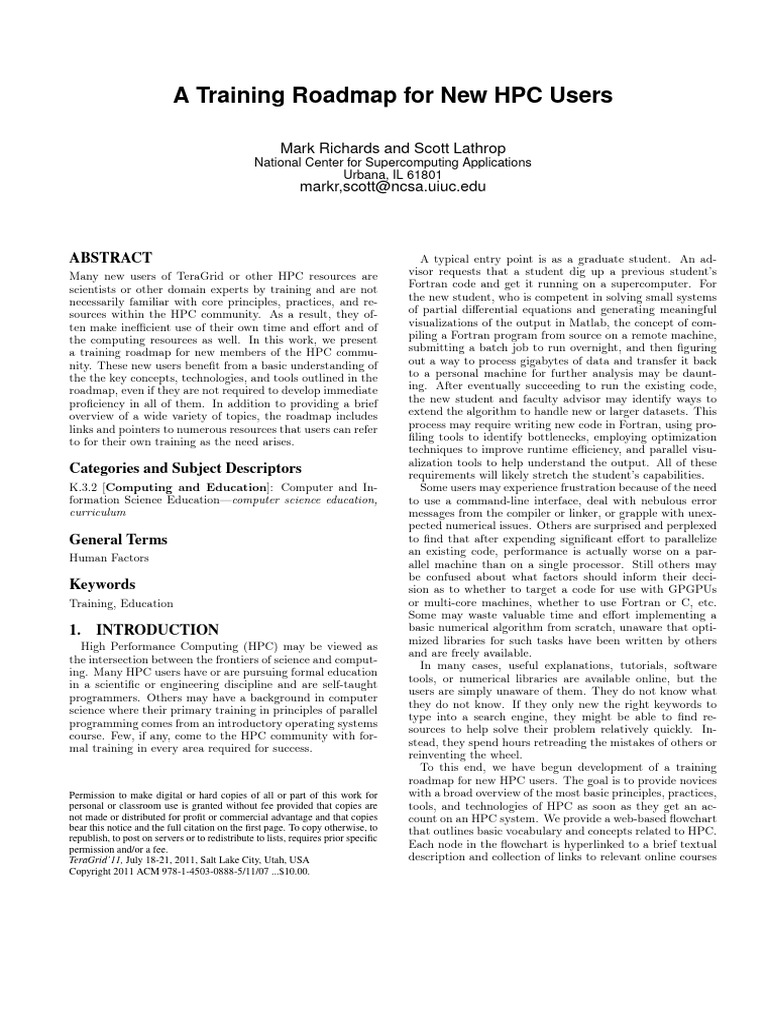 A Training Roadmap For New HPC Users | PDF | Multi Core Processor | Parallel Computing