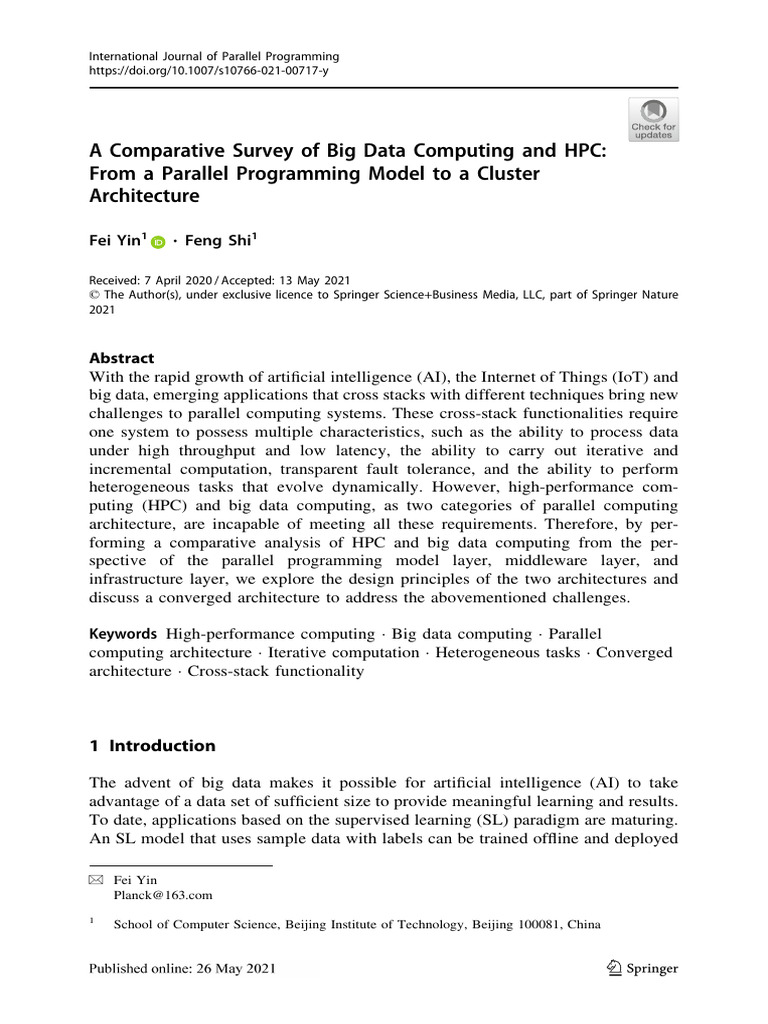 A Comparative Survey Of Big Data Computing And Hpc Pdf Big Data Parallel Computing