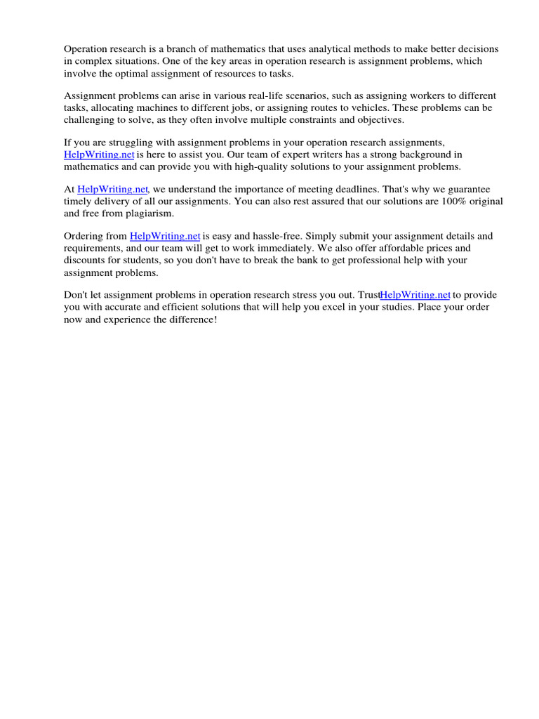 Assignment Problems In Operation Research Pdf Mathematical Optimization Linear Programming 
