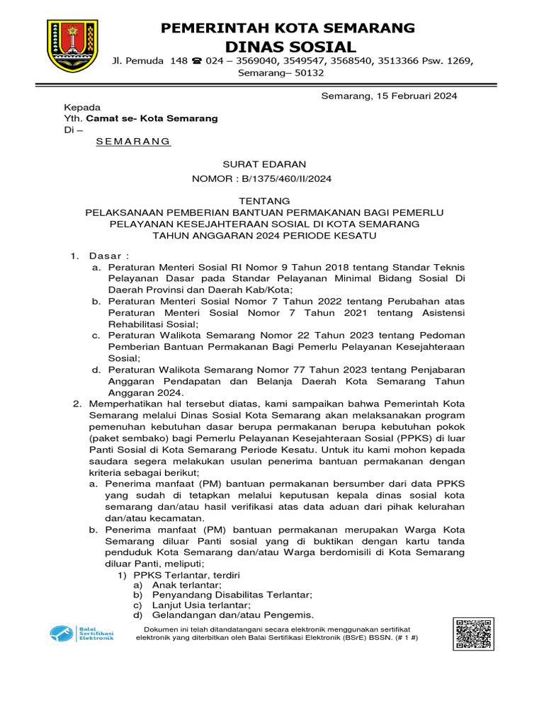Bantuan Permakanan PPKS Semarang 2024 | PDF
