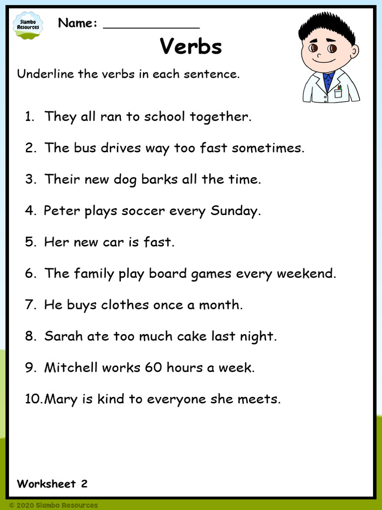 Grade 3 Verbs Underlining Worksheet | PDF | Language Arts & Discipline