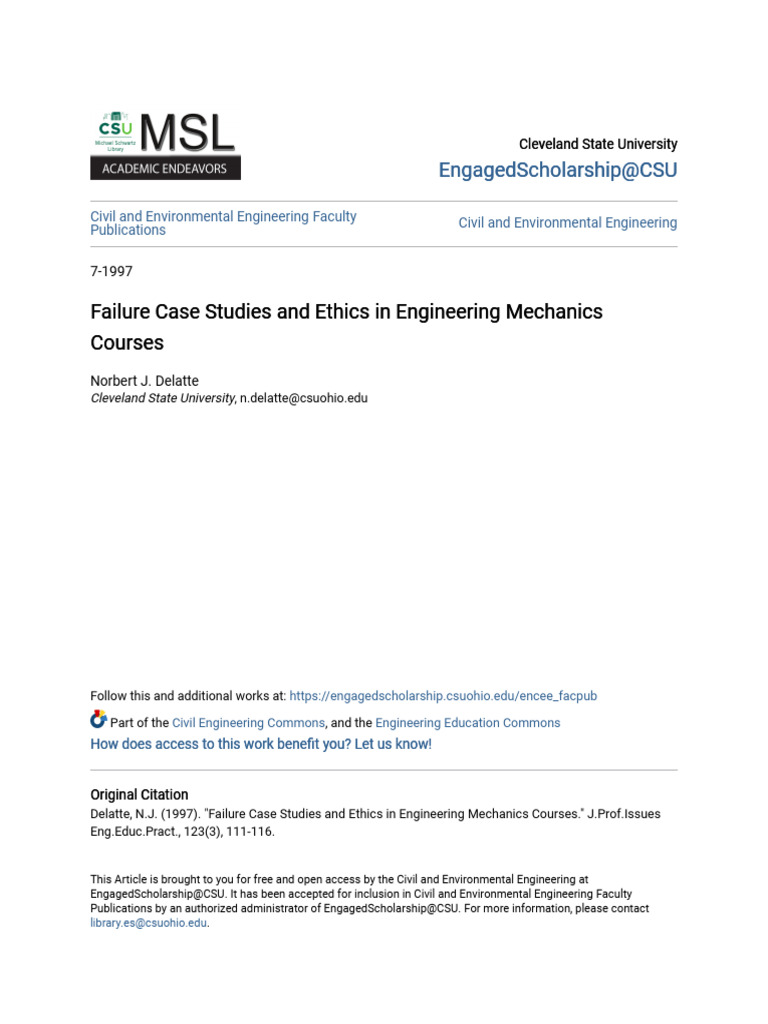 Failure Case Studies and Ethics in Engineering Mechanics Courses | PDF | Engineering | Strength ...