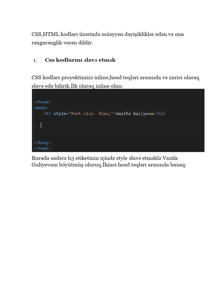 Css Kodlarını Əlavə Etmək | PDF