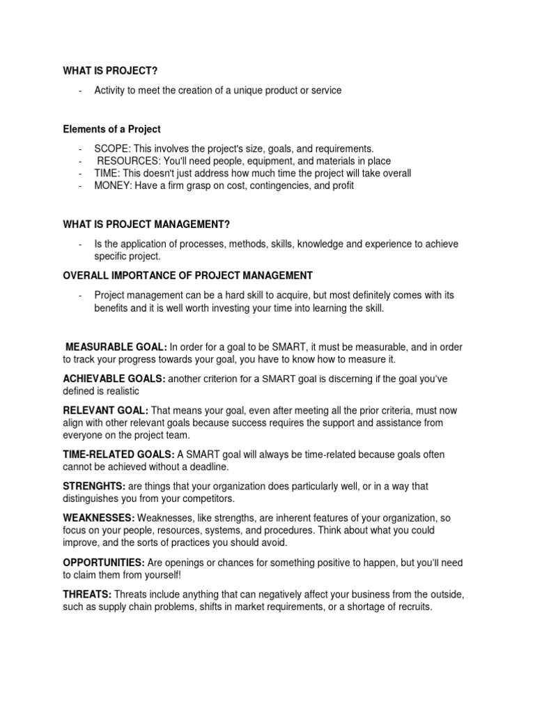 Project Management Midterm Reviewer | PDF | Project Management | Goal